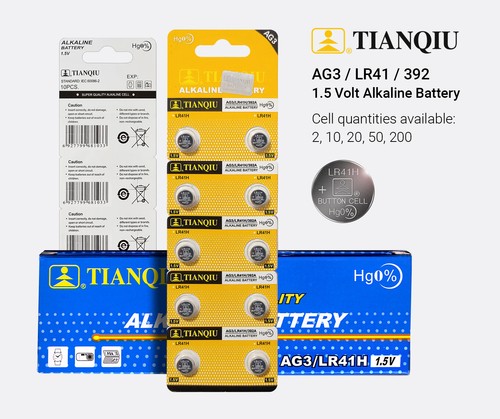 Tianqiu LR41H AG3 392A Alkaline 1.5V Button Cell Batteries (100 Pack ...