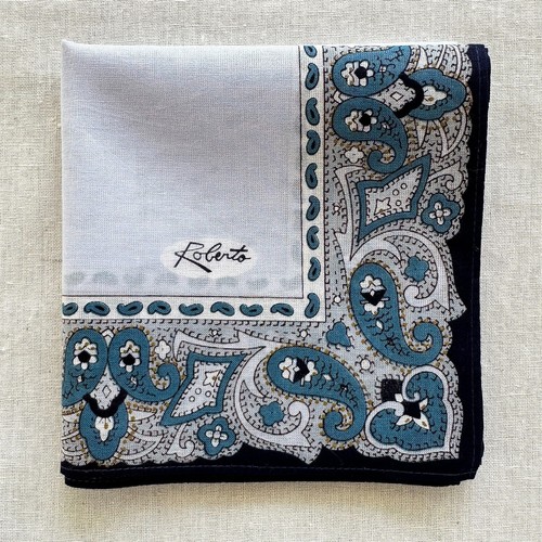 Men's Handkerchief Vtg light Blue Plain Cotton Border Paisley Pocket ...