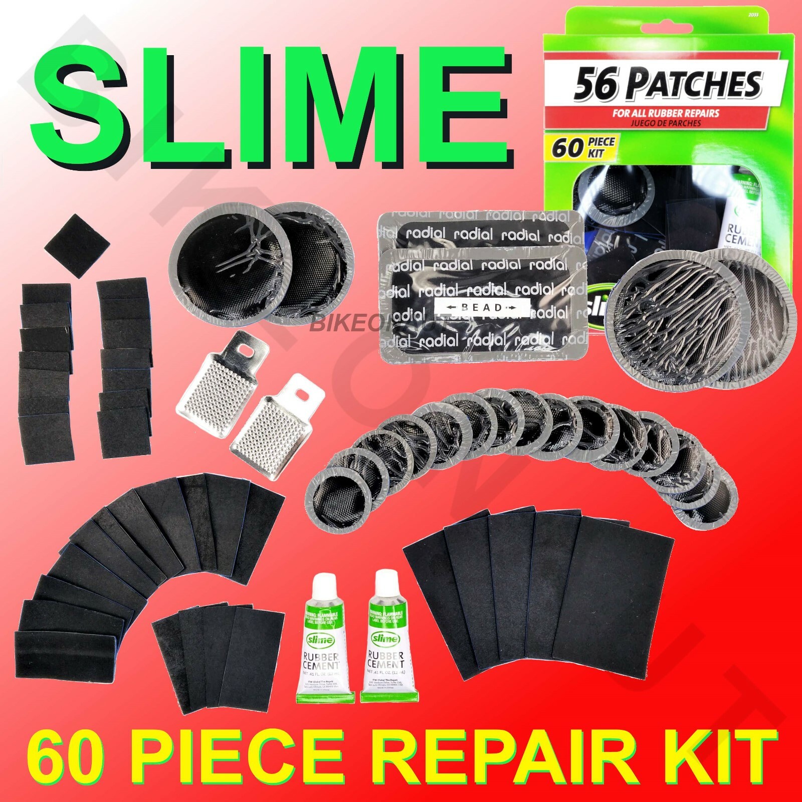 SLIME 60 Piece Tube Tire All Rubber Repairs Patch Kit 2033 Scuffers ...