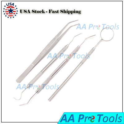 4 PCS BASIC DENTAL EXPLORER MIRROR COLLEGE COTTON PLIER INSTRUMENTS SET ...