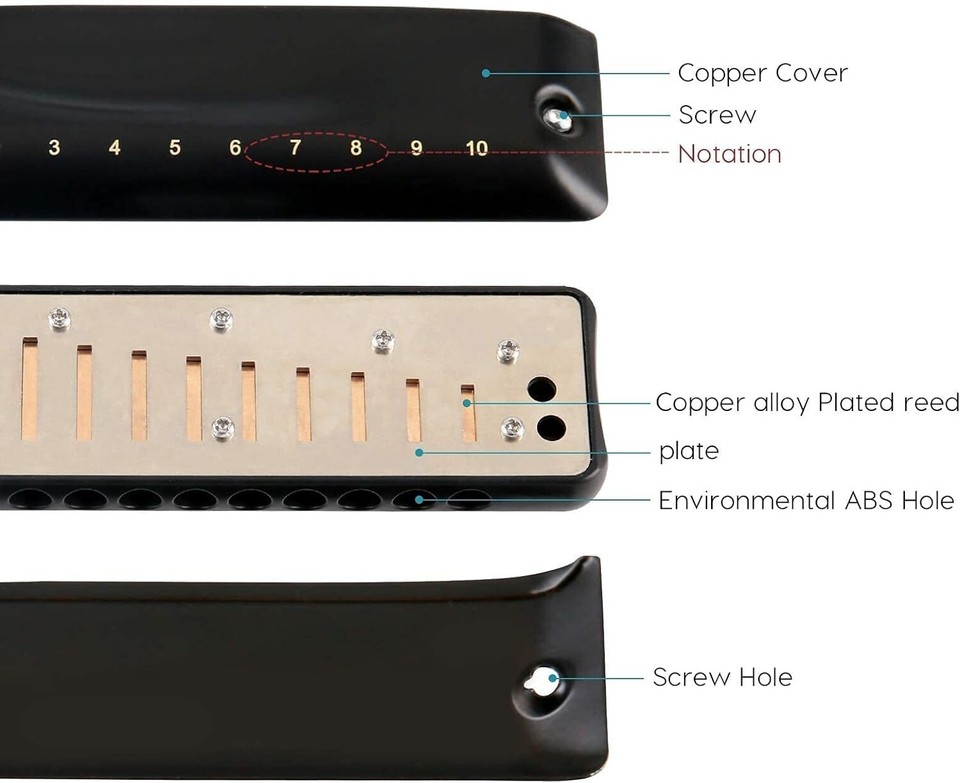 JDR NINJA Harmonica NEW 10 Hole Diatonic Sleek Design w/ ROUND ...