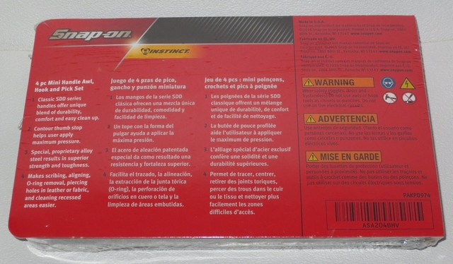 Snap-on 4 PC Mini Handle Awl Hook & Pick Set Red ASA204BR for sale ...