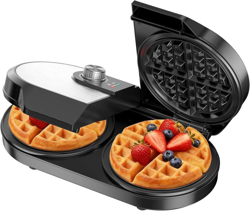 Double Waffle Maker, Belgian Waffle Maker, 6.5 Inch Waffle Iron with 2 ...
