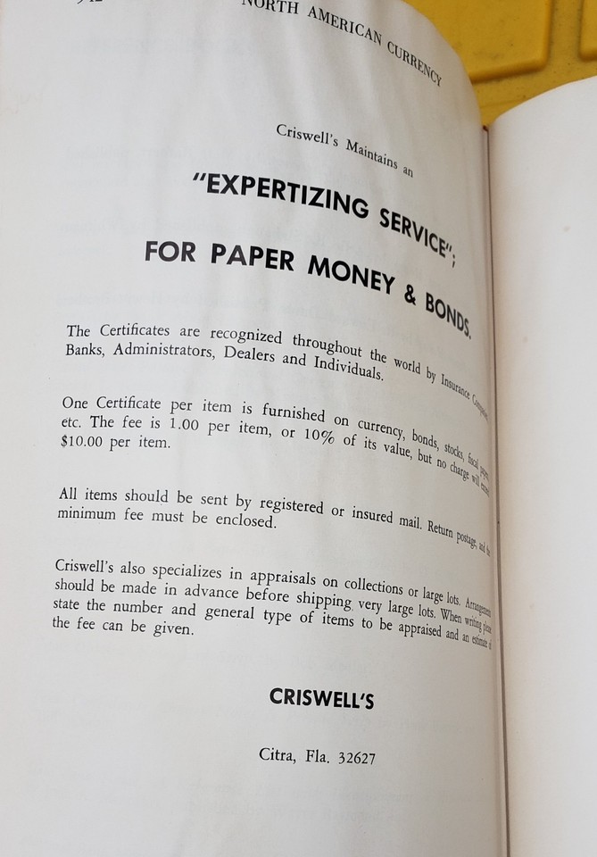 "Col. Grover Criswell's North American Currency" book of Citra, FL ...