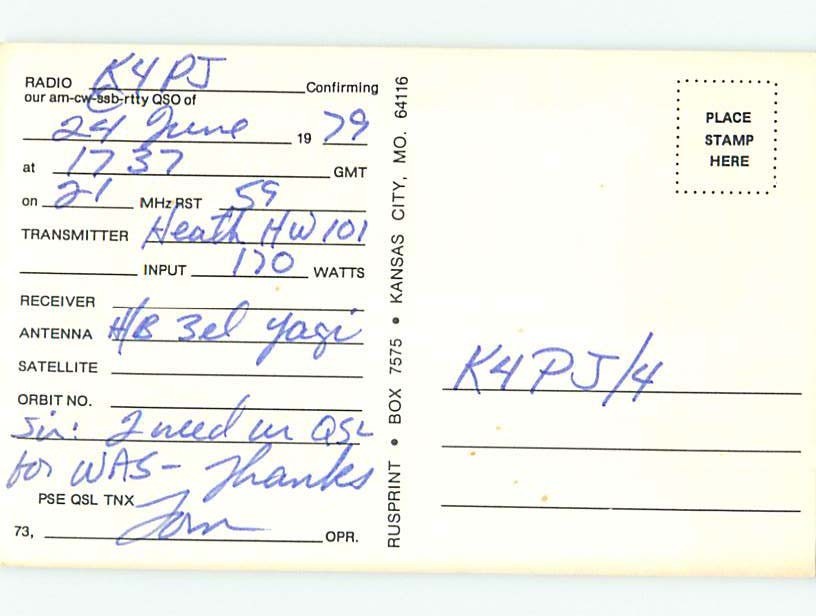 Pre-1980 RADIO CARD - CB HAM OR QSL Stockton California CA o/19 AH2120 ...