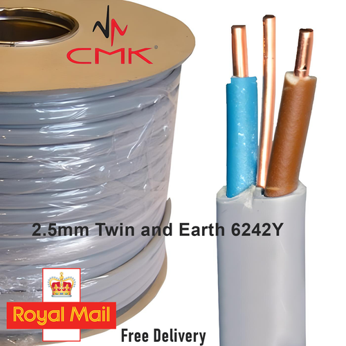 2.5MM Twin And Earth Cable T&E Gray Wire 6242Y Electric Lighting Cooker Socket | eBay UK