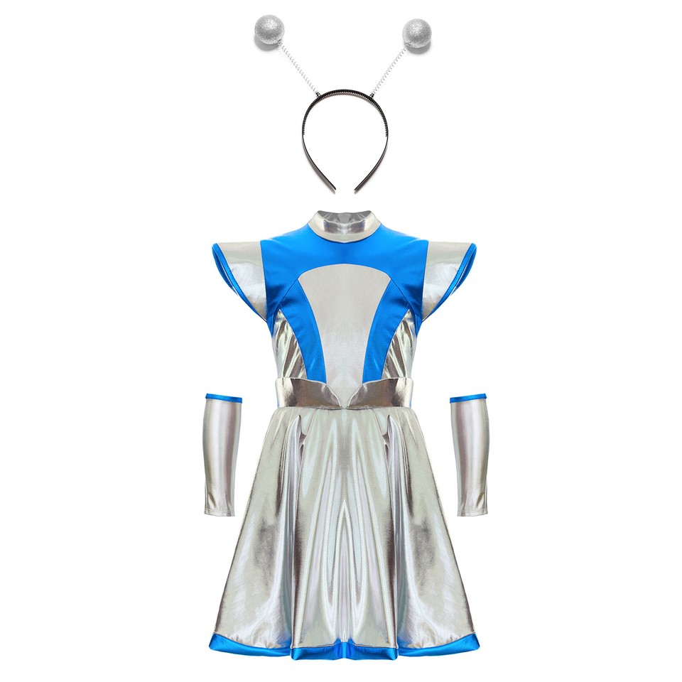 Kids Girls Alien Halloween Costume Outfit Dress with Arm Sleeve and ...