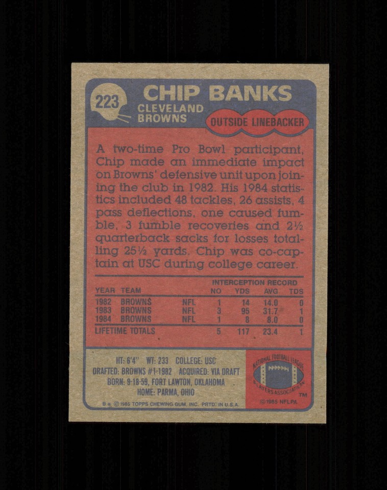 1985 Topps Football #223 Chip Banks Cleveland Browns | eBay