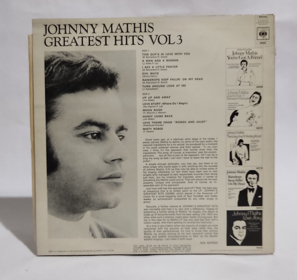 Johnny Mathis - Greatest Hits Vol. 3 - Music Vinyl Record | eBay