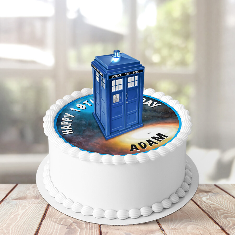 3D PERSONALISED EDIBLE Icing Cake Toppers Round Dr Who TARDIS Topper ...
