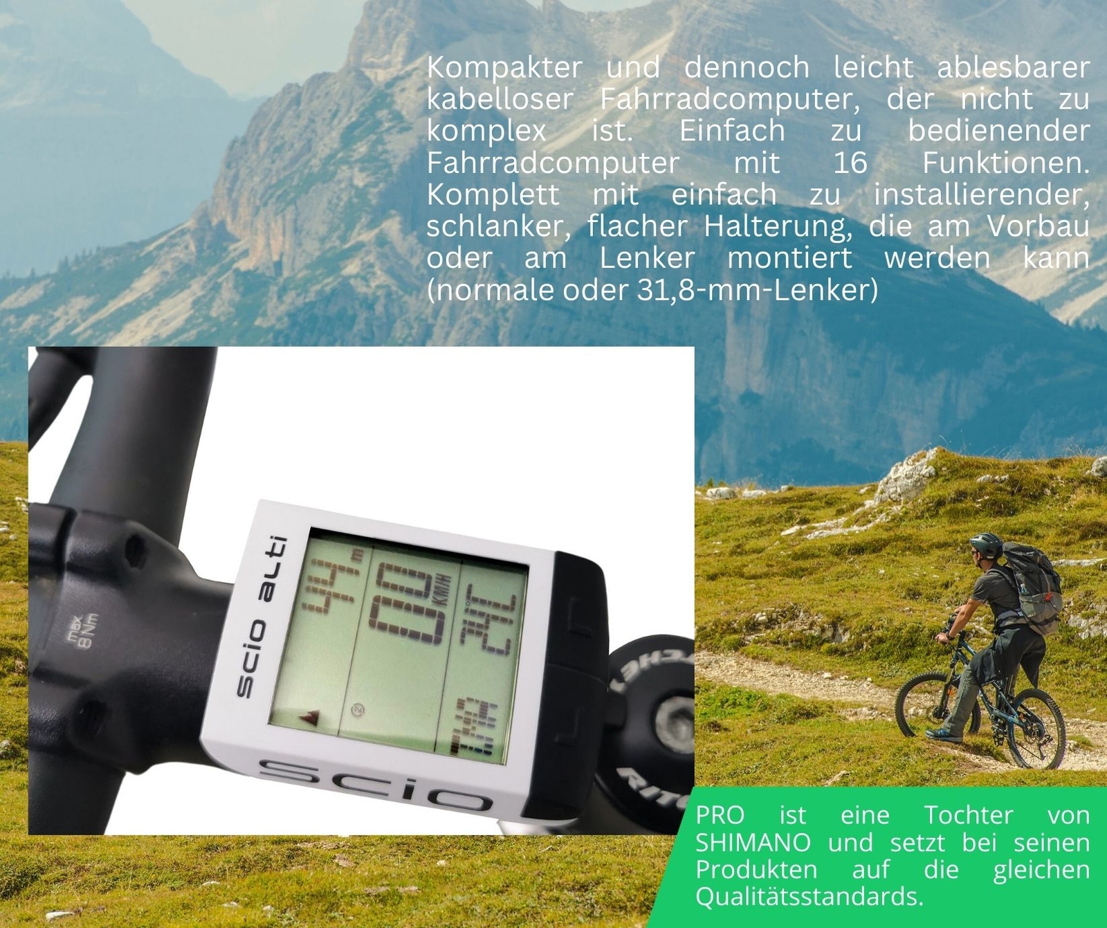 Pro Scio Alti Funk Fahrradcomputer Fahrradtacho kabellos 16 Funktionen ...