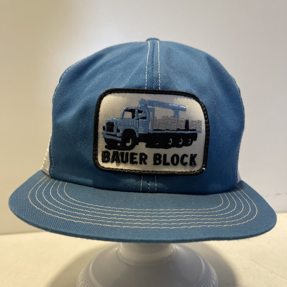 1970’s Trucker Hat BAUER BLOCK Truck Blue & White SNAPBACK Mesh Cap ...