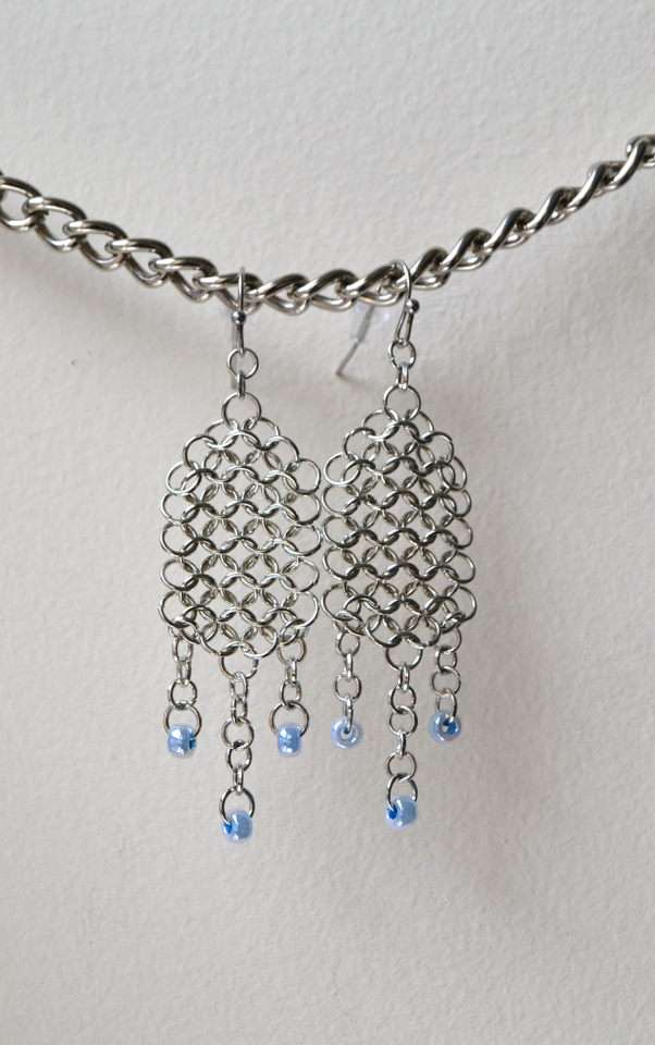 Chainmail Weave Iron Drop Dangle Earrings Mixed Metal Stainless Wires ...