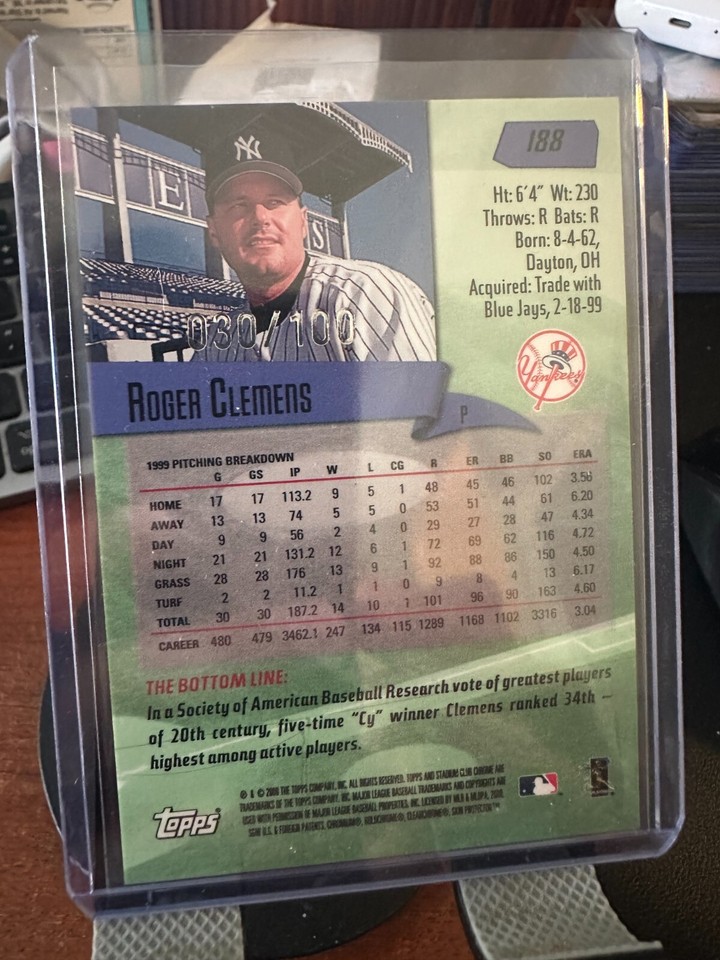 2000 Topps Stadium Club Chrome First Day Issue Roger Clemens /100 ...