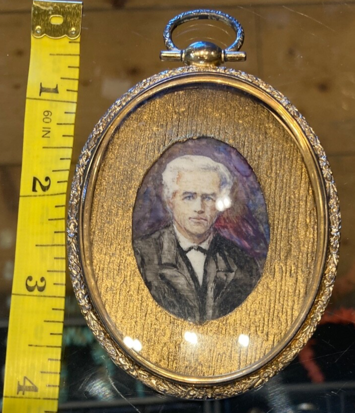 19thC Antique MINIATURE Old VICTORIAN Era GENTLEMAN Watercolor PORTRAIT ...