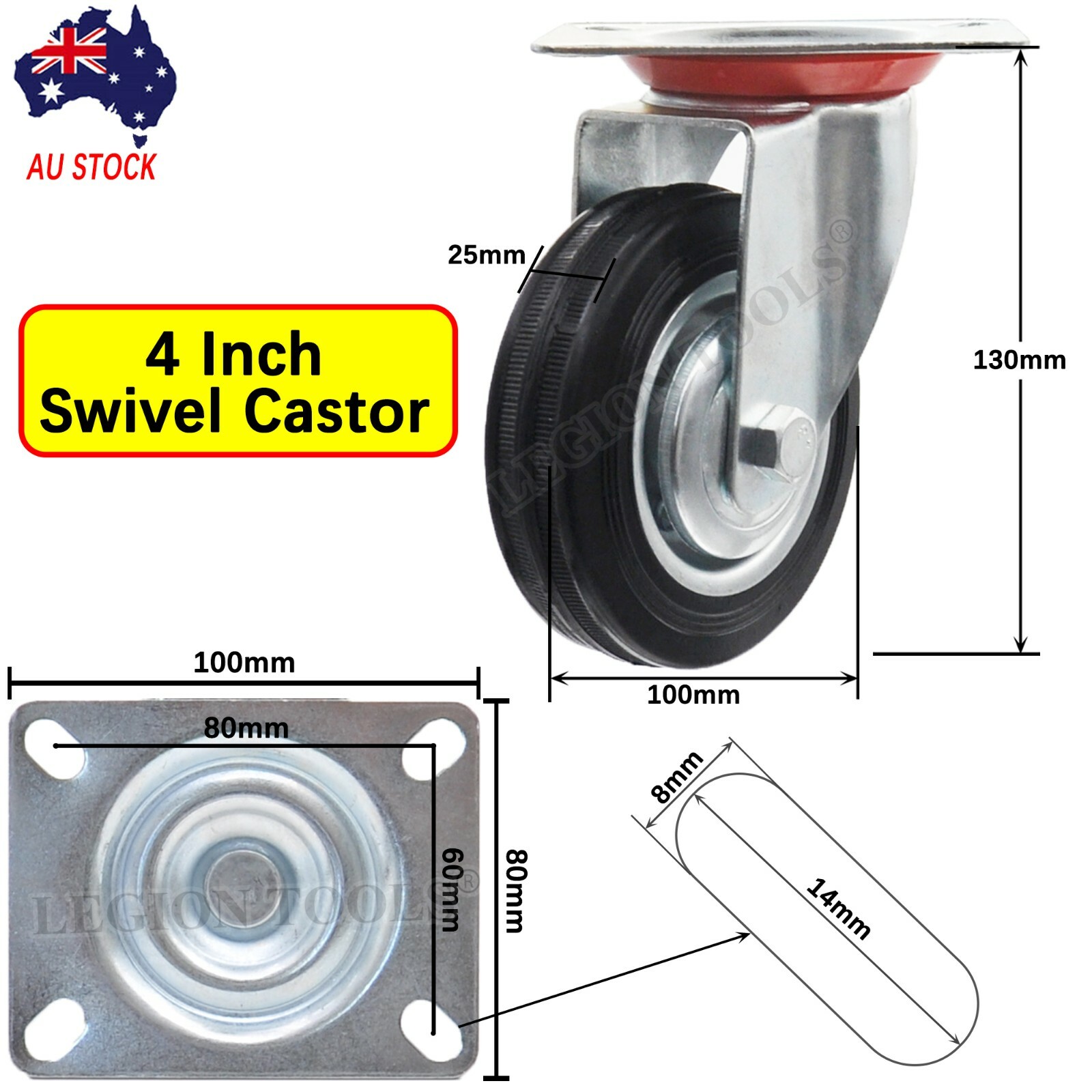 Castor Wheels 4" 100mm 4 inch Heavy Duty Fixed/Swivel/Brake Caster ...