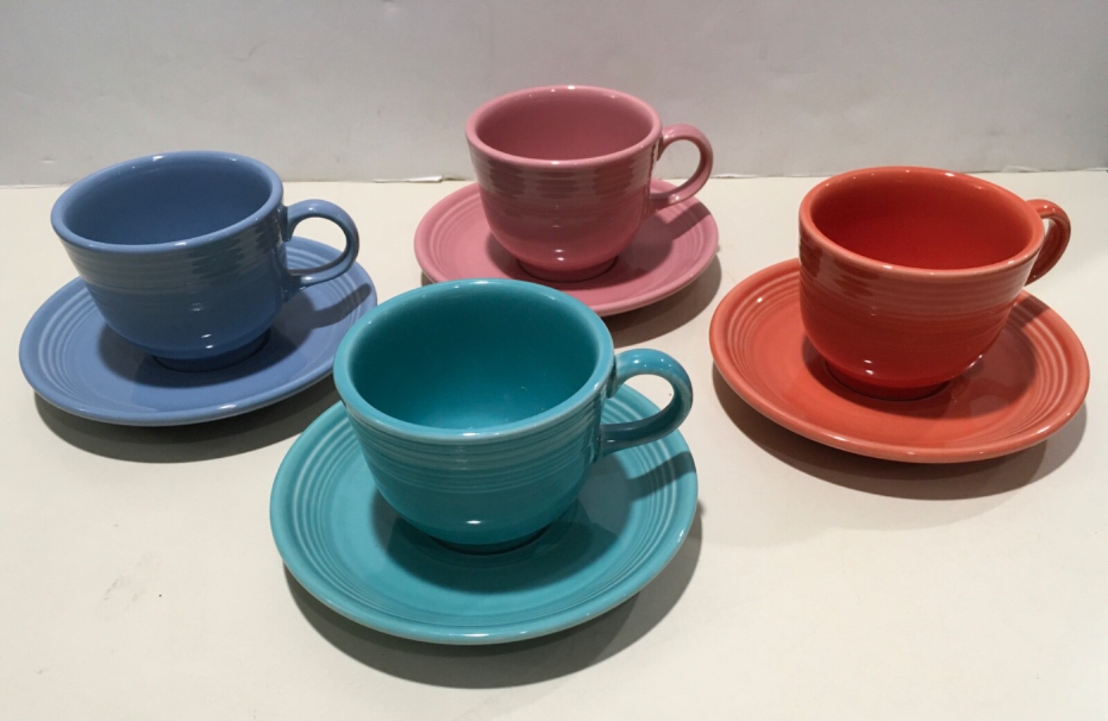 Set of Four Colors Fiesta Fiestaware Coffee/Tea Cup and Saucer Set EUC ...
