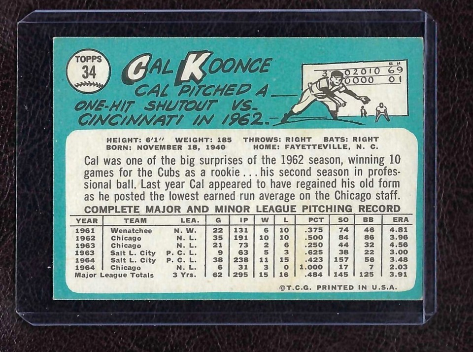 1965 Topps Baseball Card #34 Cal Koonce, Chicago Cubs, NM! | eBay
