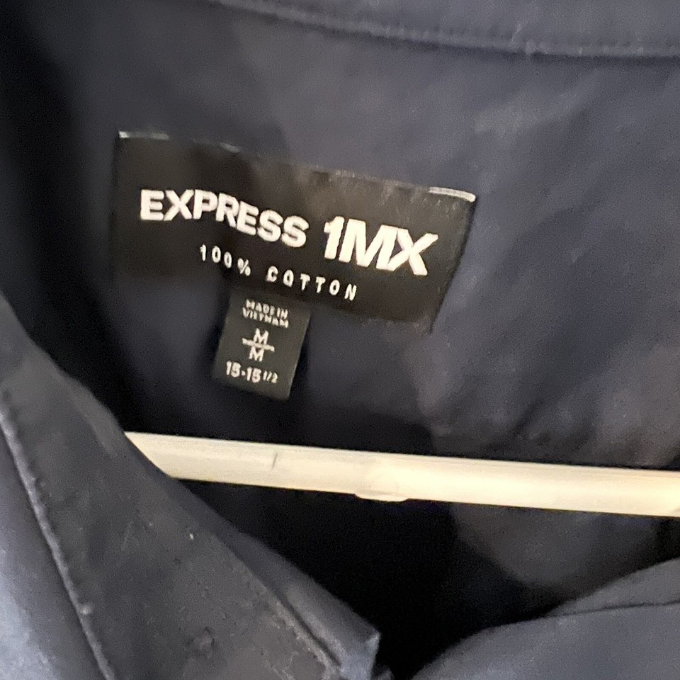 Express 1MX Fitted Mens Medium 15-15.5 Navy Blue Dress Shirt | eBay