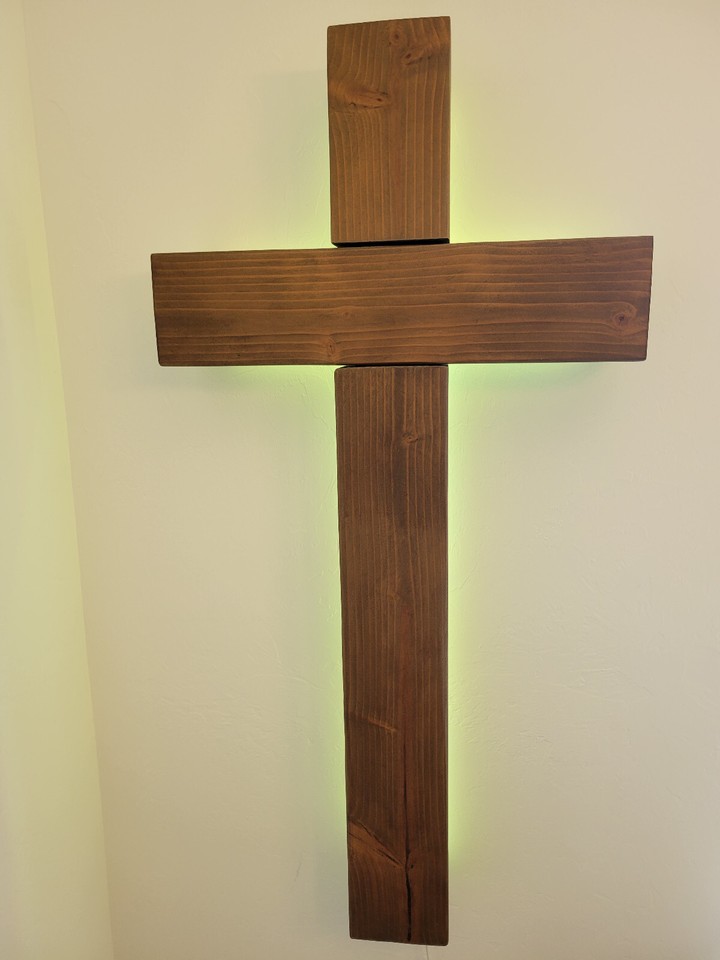 Wood Cross LED Light-UP Backlit Church Wall Mount Handmade Large 48" x ...