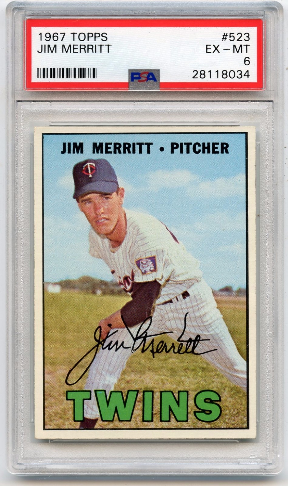 1967 TOPPS BASEBALL #523 JIM MERRITT, MINNESOTA TWINS - PSA 6 EX-MT ...