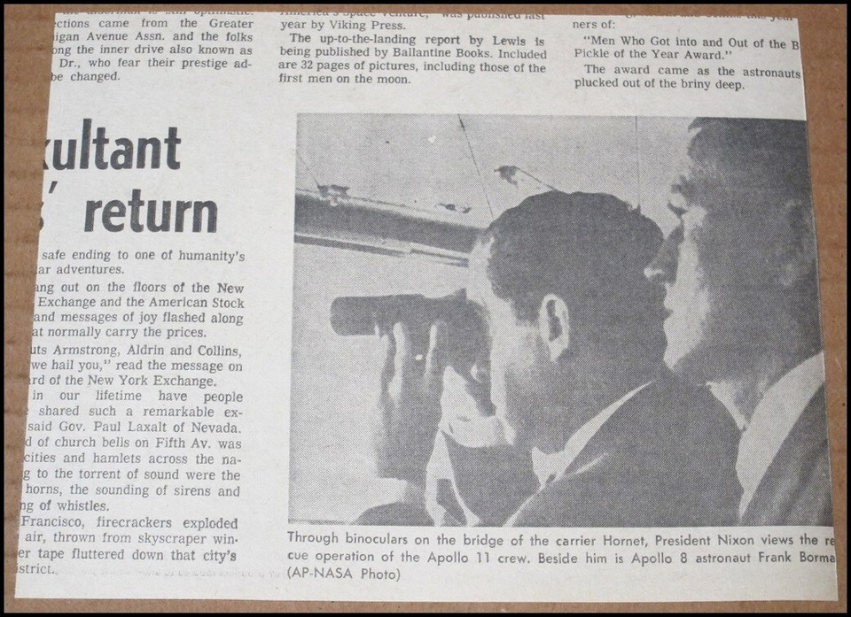 1969 Neil Armstrong Apollo 11 Splashdown Newspaper Clipping Photo Moon ...
