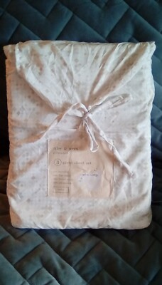 RILEY & WREN TWIN PREWASHED 3 PC SHEET SET WHITE WITH GOLD SQUARES ...