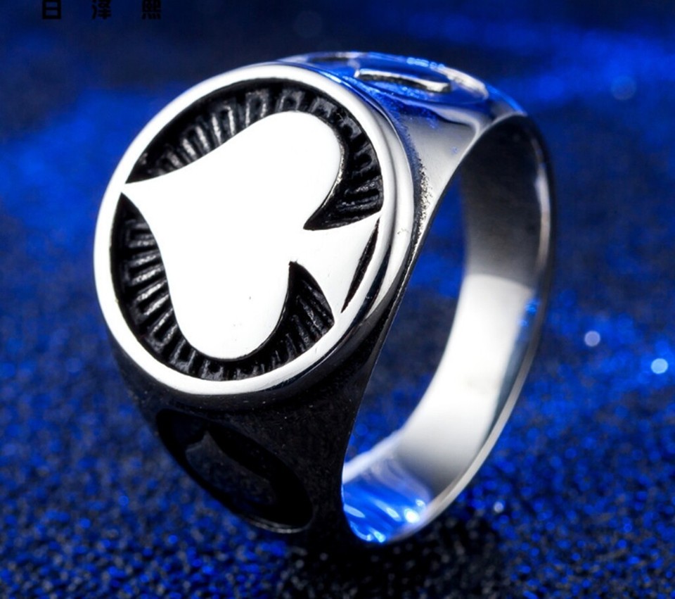 DAINTY Men Women Heart of Spades Poker Game Titanium Stainless Steel ...