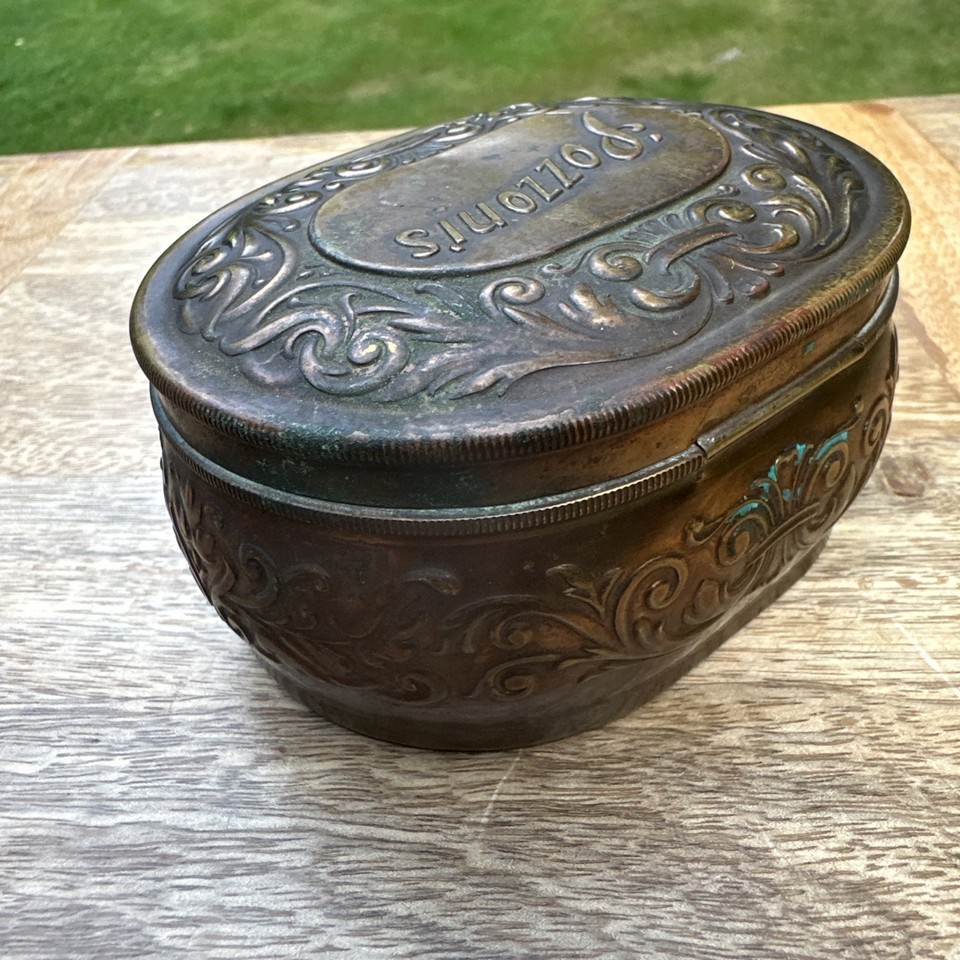 Antique Pozzoni's Brass Powder Puff Tin, circa 1912 Lidded Trinket ...