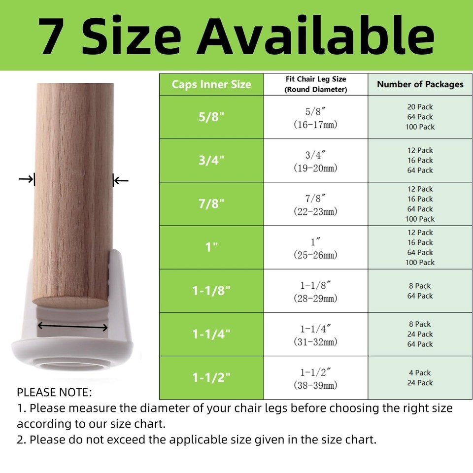 Furnigear Chair Leg Tips Caps Non-Slip Rubber 7/8" -16pack, White | eBay