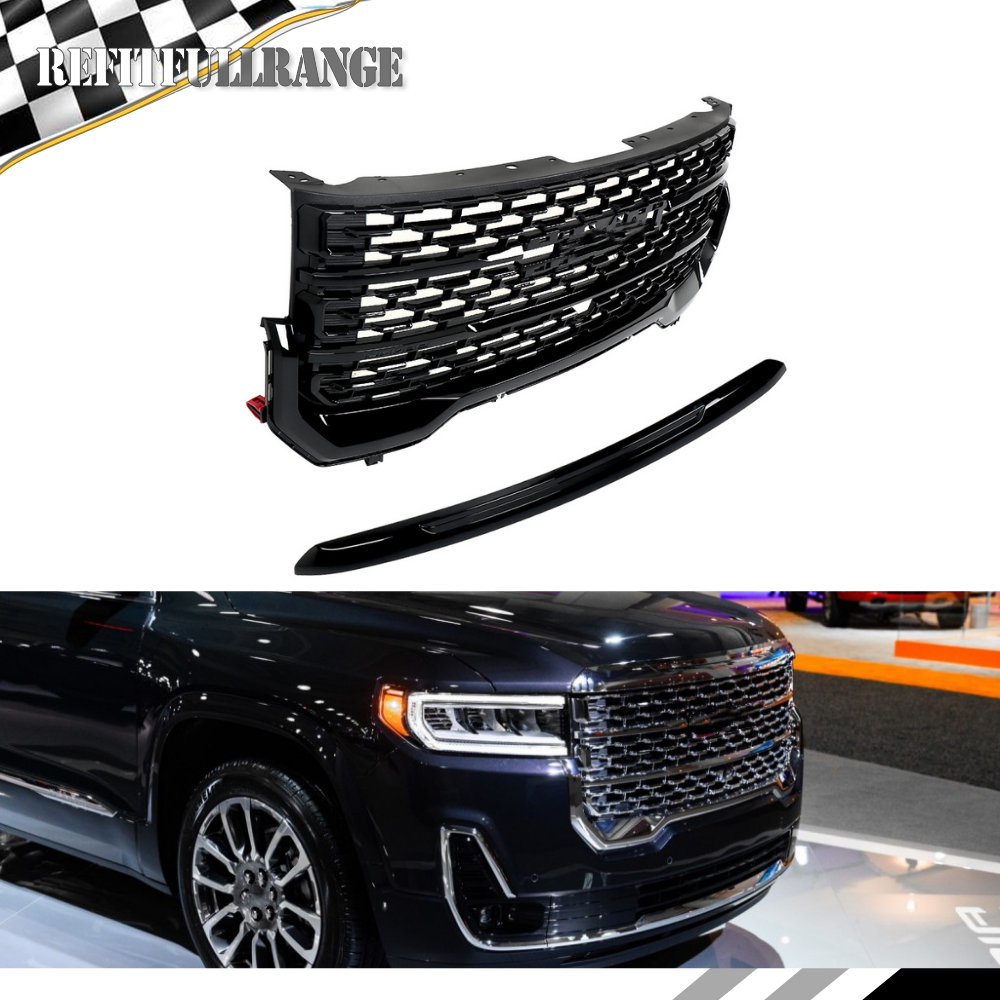 For GMC Acadia Denali 20-23 Gloss Black Grill Front Grille&Hood Molding ...