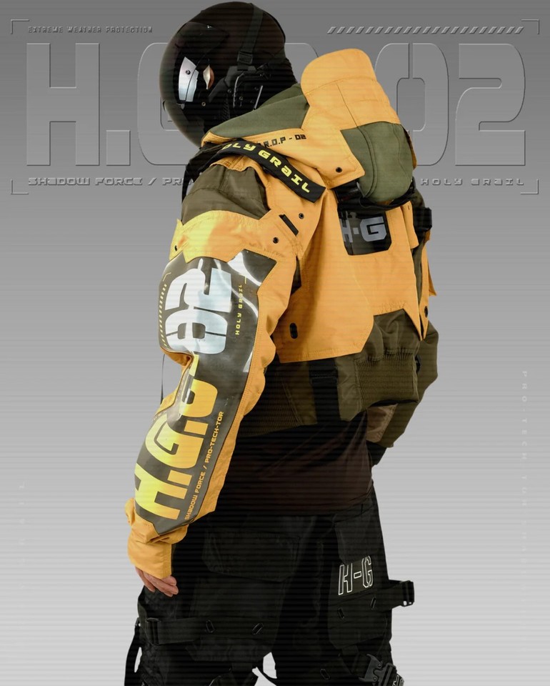 Men's Techwear Yellow Jacket Hoodie Full Zip Buckle Holygrail H.G.C-02 ...