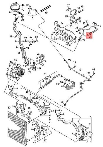 AUDI COOLANT PIPE EXHAUST GAS TURBOCHARGER WATER-COOLED 06J121492E | eBay