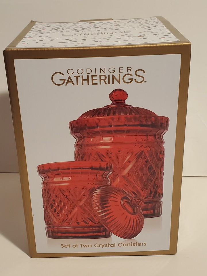 GODINGER GATHERINGS RUBY RED CUT CRYSTAL GLASS CANISTERS BISCUIT & JAM ...
