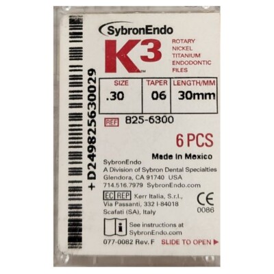 *6-Pieces* Kerr SybronEndo K3 Files Taper-06 Size-0.30 Length-30mm 825 ...