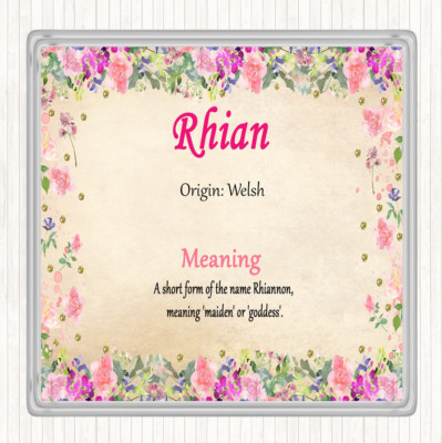 Rhian Name Meaning Drinks Mat Coaster Floral | eBay