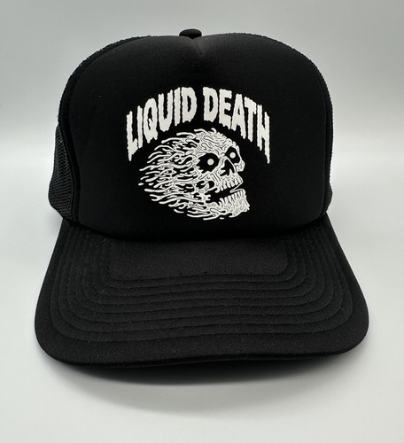 Liquid Death Black Foam Snapback Trucker Hat Cap Mesh Back Skull Logo ...
