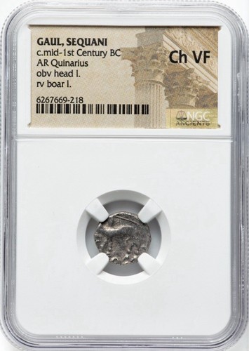 CELTIC GAUL Sequani Ancient France 50 BC JULIUS CAESAR Silver Quinarius ...