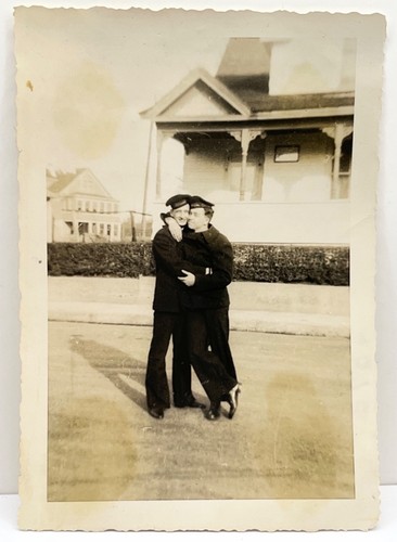 1940s Vtg Snapshot Two Handsome Men Affectionate Sailors Hugging Gay ...