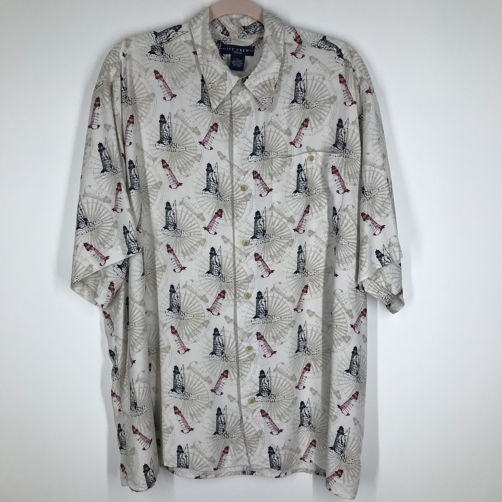 Ivy Crew Classics Men's Off White Button Up Shirt Lighthouses Short ...