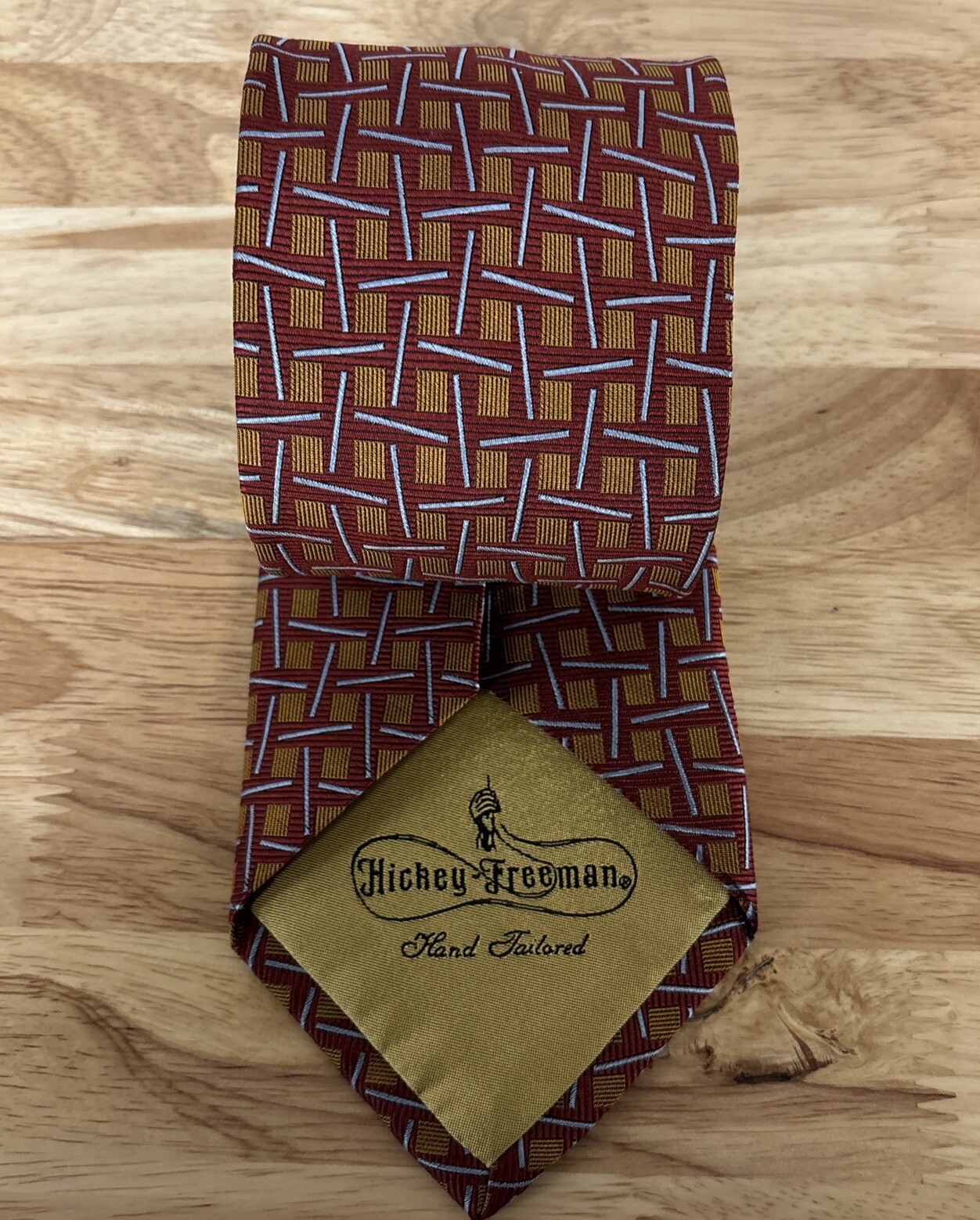 MENS HICKEY FREEMAN TIE 100% SILK WOVEN IN ENGLAND RED GOLD BLUE ...