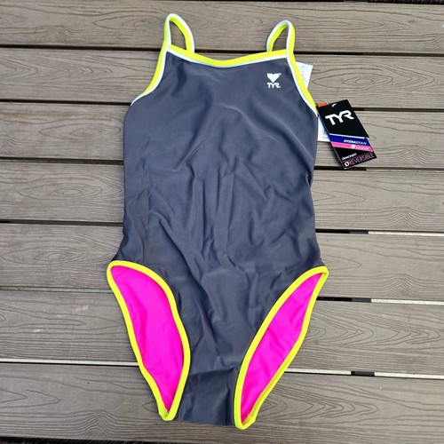 TYR Swimsuit Women Hot Pink/gray Hydra Span Reversible Diamond Fit Sz ...