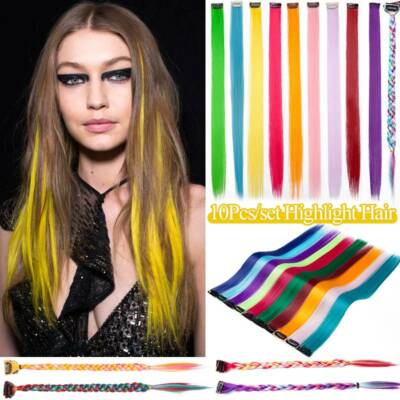 20+Colors Hair Strips Highlight Streaks Clip In Hair Extensions Long ...