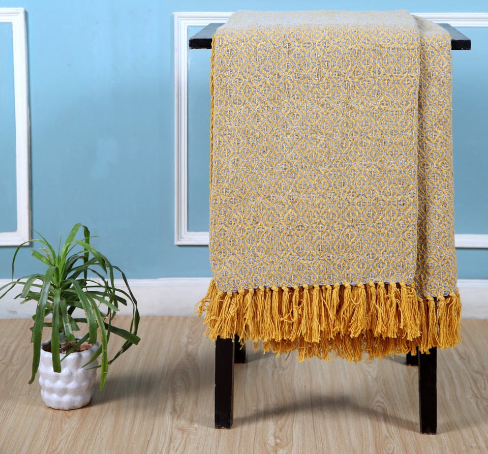 100% Cotton Woven Diamond Geometric Scandi Sofa / Bed Throw in 4 ...