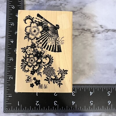 Rubber Stamp Asian Chinese Flowers Fan Collage Flourish Words ...