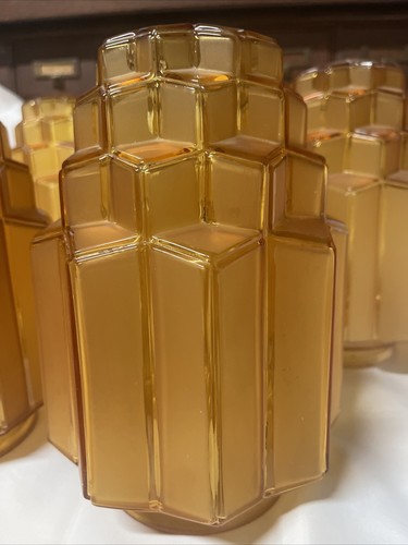 Skyscraper Art Deco Light Fixture Shade Amber Frost 9” Tall 4” Fitter ...