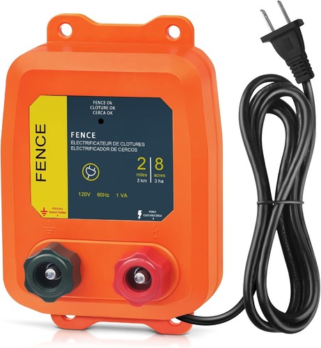 Electric Fence Charger PE2 0.10 Joule, 2-Mile/ 8 Acres Plug in Electric ...