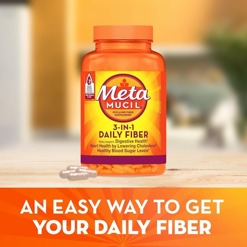 Metamucil 3-in-1 Fiber Capsules, Daily Psyllium Husk Fiber Supplement ...
