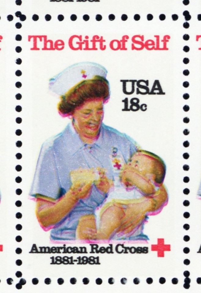 1910, Color Shift ERROR Sheet of 50 18¢ Red Cross Stamps Mint NH ...