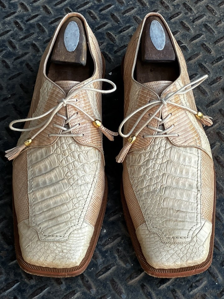 ROMANO EXOTIC SHOES Genuine Crocodile & Lizard Light Beige Dress Shoes ...